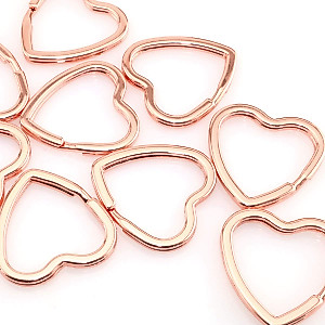 Lind Kitchen 10pcs Creative Flat Key Ring DIY Keychain Accessories Metal Key Split Ring Heart Shape(Rose Gold)