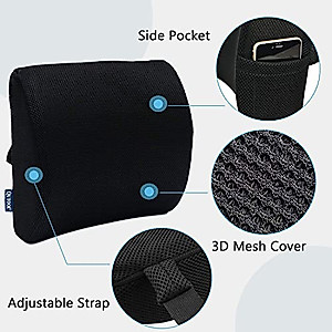 Seat Cushion & Lumbar Support Pillow for Office Chair, Car, Wheelchair Memory Foam Desk Chair Cushion for Sciatica, Lower Back & Tailbone Pain Relief Desk Pad with Adjustable Strap 3D Washable Cover