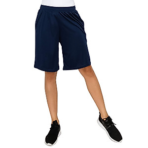 EttelLut - Women's Knee Length Loose Shorts with Side Pockets and Drawstring - Navy Medium