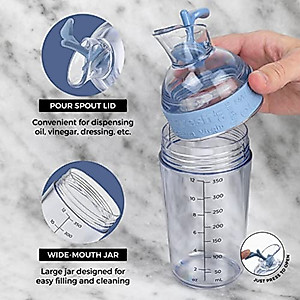 Salad Dressing Shaker For Mixing Ranch And Sauce, One Hand, Leak Proof, Spout Lid for Pouring And Measurement Marks With Good Grip Rubber, Italian Dressing Shaker, And Oil And Vinegar Dispenser - 12oz