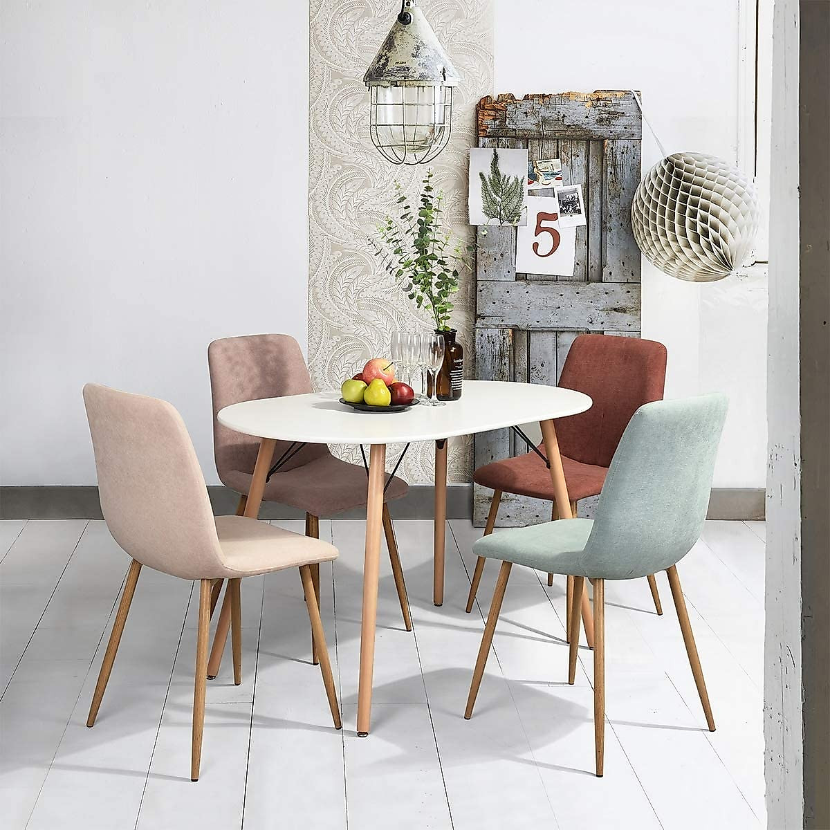 FurnitureR 47.2 Inch Dining Table Minimalist Style Oval Side Desk with Beech Wood Square Legs for Home Kitchen Living Room Corner Small Spaces, White