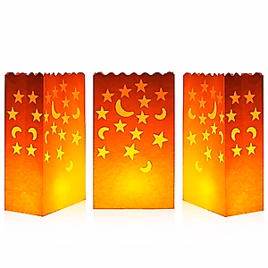 Serdokntbig 20 pcs White Luminary Candle Bags Special Lantern Luminary Bag Stars Moon Durable Reusable Fire-Retardant Cotton Material Wedding Valentine Reception Engagement Event Marriage Proposal