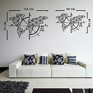 northshire Metal World Map Wall Art, Compass Wall Hanging Decor for Bedroom Kitchen Bathroom Living Room (Black 40"x 28")