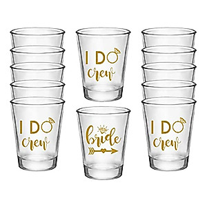 Bride and I Do Crew Bachelorette Party Shot Glasses, Set of 12, 11 Gold I Do Crew and 1 Gold Bride Shot Glass, Perfect Bachelorette Party Decorations and Brides Maid Gifts