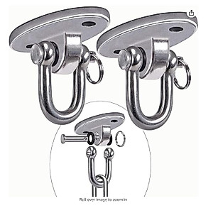 2Pack Hammock Hanging Kit, Suspension Hooks Heavy Duty Swing Hangers 360° Rotate Swing Ceiling Hook for Concrete Wooden Porch Swing Chair Yoga Sandbag Indoor Outdoor Gym