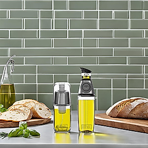 DWËLLZA KITCHEN Olive Oil Dispenser Bottle for Kitchen and Olive Oil Sprayer for Cooking Set – Olive Oil Sprayer Mister 6 OZ and Glass Oil Bottle 17 OZ with Measuring Pump Drip-Free Stainless Spout