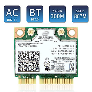 7260ac Half Mini pcie WiFi Card 7260HMW Dual Band Wireless-AC 7260 PCIe WiFi Adapter 2x2 Wi-Fi BT4.0 802.11 b/a/g/n/ac PCI Express Mini Network Card for Windows 7 8 10