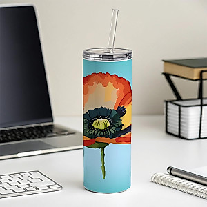 Poppy Icelandic Orange Flower Watercolor Skinny Tumbler 20oz with Straw Insulated Water Bottle Gift
