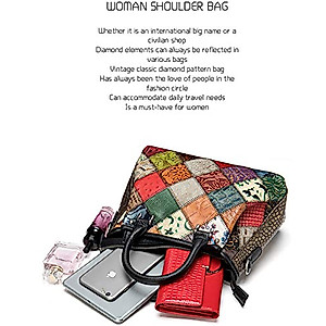 Segater Women Multicolor Splicing Handbag Genuine Leather Tote RANDOM Colorful Top-handle Shoulder Bag Printing Satchels Purses