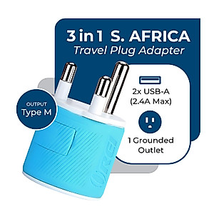 OREI South Africa, Botswana, Namibia Travel Plug Adapter with Dual USB - USA Input - Type M (U2U-10L), Will work with Cell Phones, Camera, Laptop, Tablets, iPad, iPhone