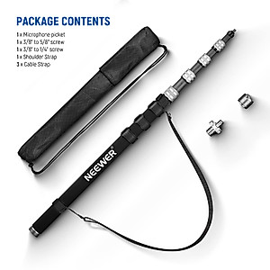 NEEWER Upgraded Microphone Boom Pole, 9.8ft/300cm Telescopic Carbon Fiber Mic Boom Arm with 5 Sections, 1/4” 3/8” 5/8” Screw Adapters, Cable Straps, Shoulder Strap & Storage Bag, MS-300C