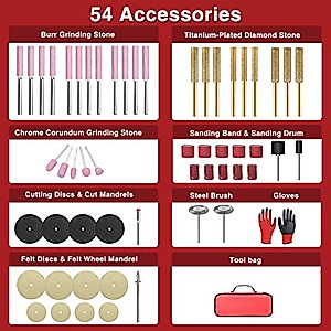 PRETEC Chainsaw Sharpener Cordless, Electric Handheld Chainsaw Sharpening Kit,High Speed Chainsaw Chain Sharpener Electric Tool with 54pcs Sharpening Wheels, Angle Attachment