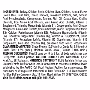 Blue Buffalo Tastefuls Chicken and Turkey Entree Wet Cat Food Pate, 3 oz., Case of 12