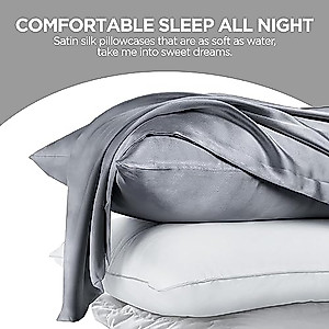 Satin Pillowcases Set of 2 - Mulberry Silk Pillowcase for Hair and Skin, Soft, Smooth, Anti Acne, Beauty Sleep Silk Pillow Cases Covers with Zipper Gifts for Women Men (King（20"X 36"）, Gray)