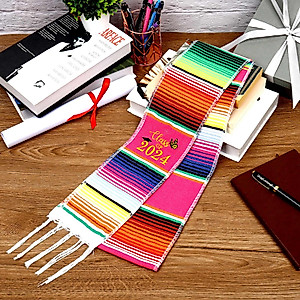 Zzbakress Mexican Embroidery Graduation Stole Class of 2024, Hispanic Graduate Looking for a Soft Graduation Stole-2024-Pink-Butterfly