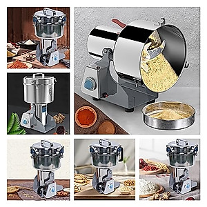 Grain Grinders, 2000g 110V Commercial Electric Herb Mills Spice Grinder Stainless Steel Food Grinding Machine 270° Swing Type Power Mill & Grinder for Coffee Bean Nut, 60-350 Mesh Degree of Crushing