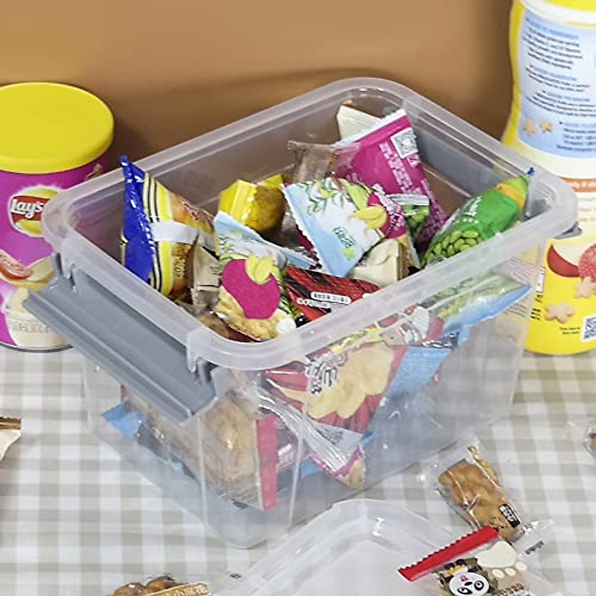 Pekky 3.5 Quart Clear Plastic Bins, Plastic Small Handle Storage Box, 6 Packs(Gray)