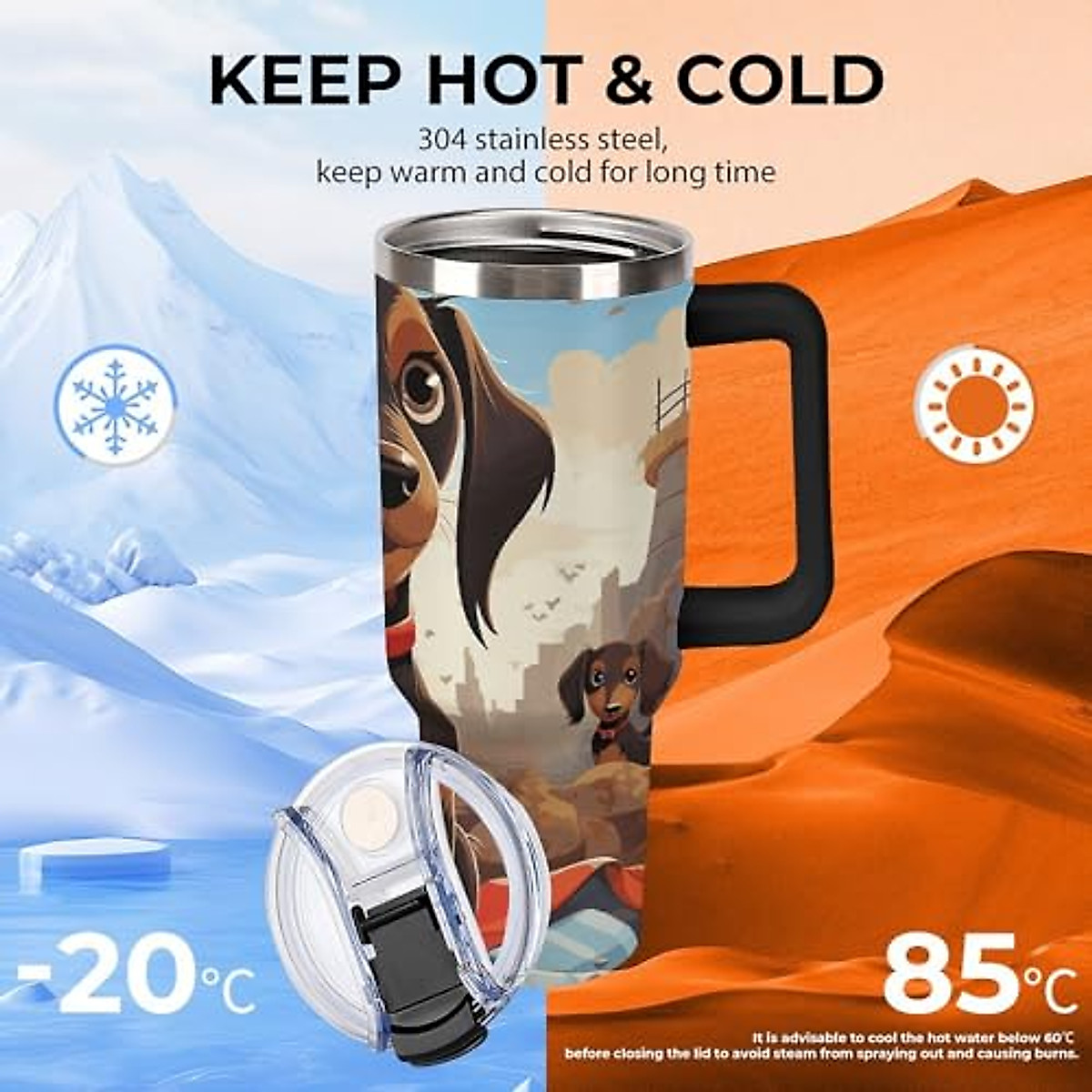 STVNKML 40 Oz Tumbler with Handle I Love My Dog Dachshunds Stainless Steel Coffee Mug Reusable Travel Mug Leak-proof Insulated Car Cup Large Capacity Tumbler for Travel, Outdoor, Home Use (Black)