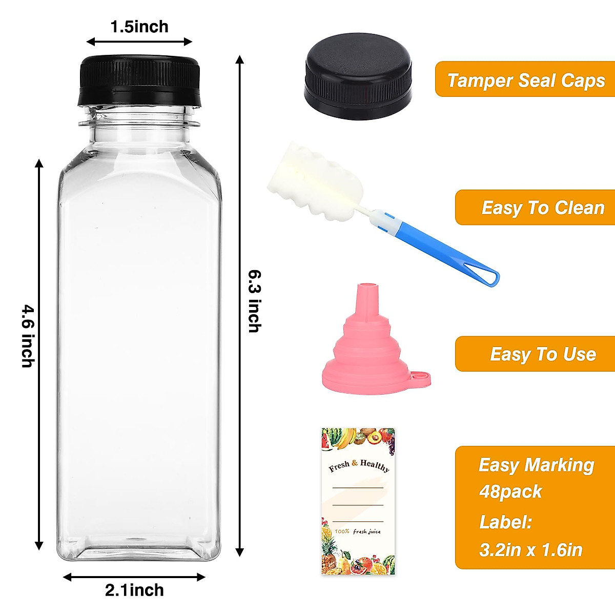 Moretoes 45pcs 12oz Juicing Bottles, Plastic Juice Bottles with Caps, Bulk Clear Empty Juicing Bottles for Drinking Milkshake Tea and Other Beverages