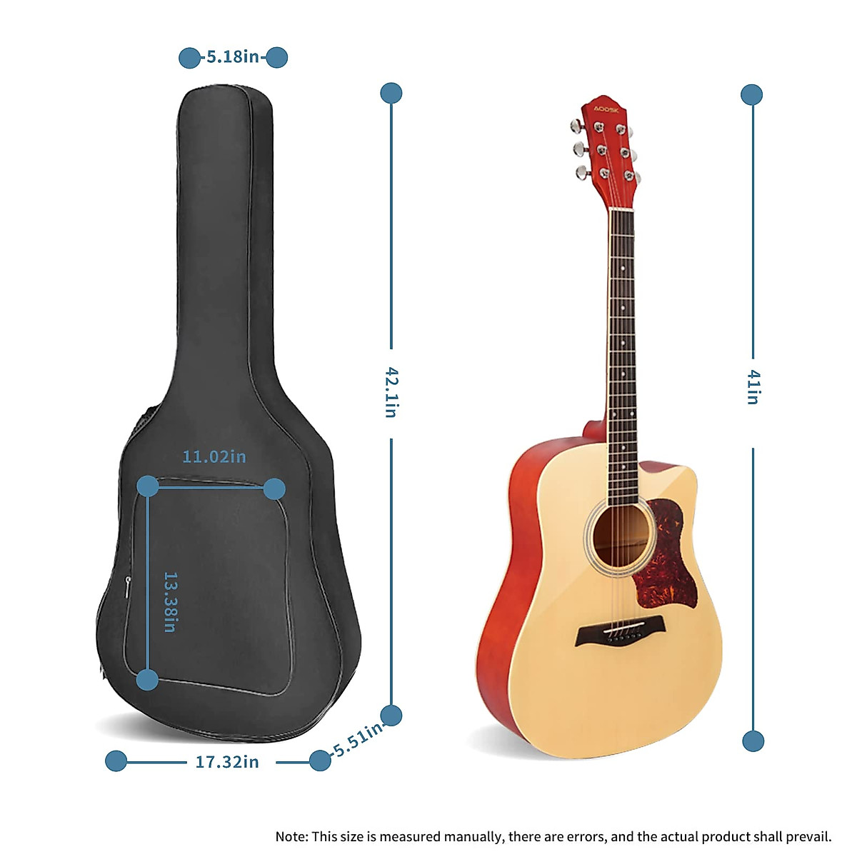 AODSK Acoustic Guitar Gig Bag,0.39Inch Thick Padding,Guitar Bag Adjustable Shoulder Strap,Black-For 40 41inch Acoustic Guitar