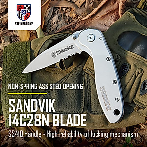 Motovecor Pocket Knife for Men with Clip - Heavy Duty Folding Pocket Knives, 3.4" 14C28N Stainless Steel Titanium Coated Blade, Tactical EDC Knife for Camping Hunting Fishing