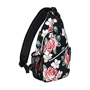 MOSISO Sling Backpack,Travel Hiking Daypack Rose Rope Crossbody Shoulder Bag, Black, Medium