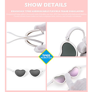 Flexible Heart Shaped Baby Polarized Sunglasses with Strap Adjustable Toddler & Infant Age 0-24 Months (White/Purple Mirrored + Pink/Pink Mirrored) - 2 Pack