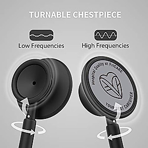 FriCARE Lightweight Dual Head Stethoscope for Medical Professionals Doctors, Aluminum Chestpiece and Headset (Black)