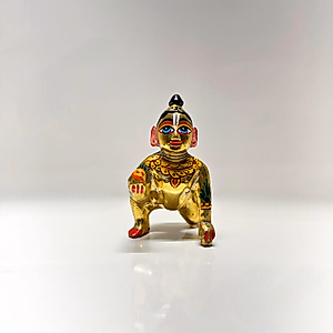 4OUR FAITH – Golden Painted Brass - (4") 10 cms - Laddoo Gopal Baby Krishna | Thakurji | Laddu Gopal Ji Murti Idol Statue Sculpture for Car/Office/Home/Gifting Use – Pack of 1 (Size 5)