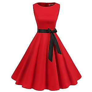 Gardenwed Plus Size Women's Vintage Cocktail Wedding Party Sleeveless 1950s Retro Rockabilly Swing Dresses Red 2XL