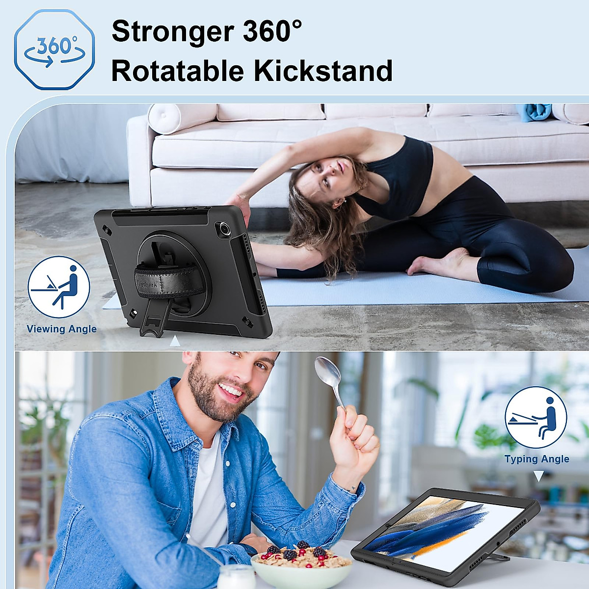 Miesherk Case for Galaxy Tab A8 Case 10.5'' 2022(SM-X200/X205/X207) with Hand/Shoulder Strap-Military Grade Shockproof, Black