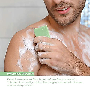 O Naturals 6-Piece Green Tea Herbal Essential Oils Natural Bar Soap Collection Moisturizing Face & Body Cleanser Gift Set Vegan Ingredients Shea Butter Enriched. Men & Women 4oz