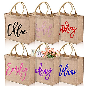 Lalala Gift Land Personalized Beach Burlap Bags w/Name for Women - 18 Vinyl Colors - Customized Large Jute Bag Gifts for Bridesmaids - Hand Bag for Girl Reusable Grocery Bags Birthday Wedding Gift C1