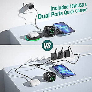 Foldable Wireless Charger 3 in 1 for Travel, Charging Pad for Multiple Apple Devices, Magnetic Charging Station for iPhone 14/13/SE/12/11, iWatch Series, AirPods Pro, 18W Adapter Included