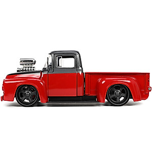 Jada Toys Just Trucks 1:24 1956 Ford F-100 Pickup Truck Red/Dark Gray with Tire Rack