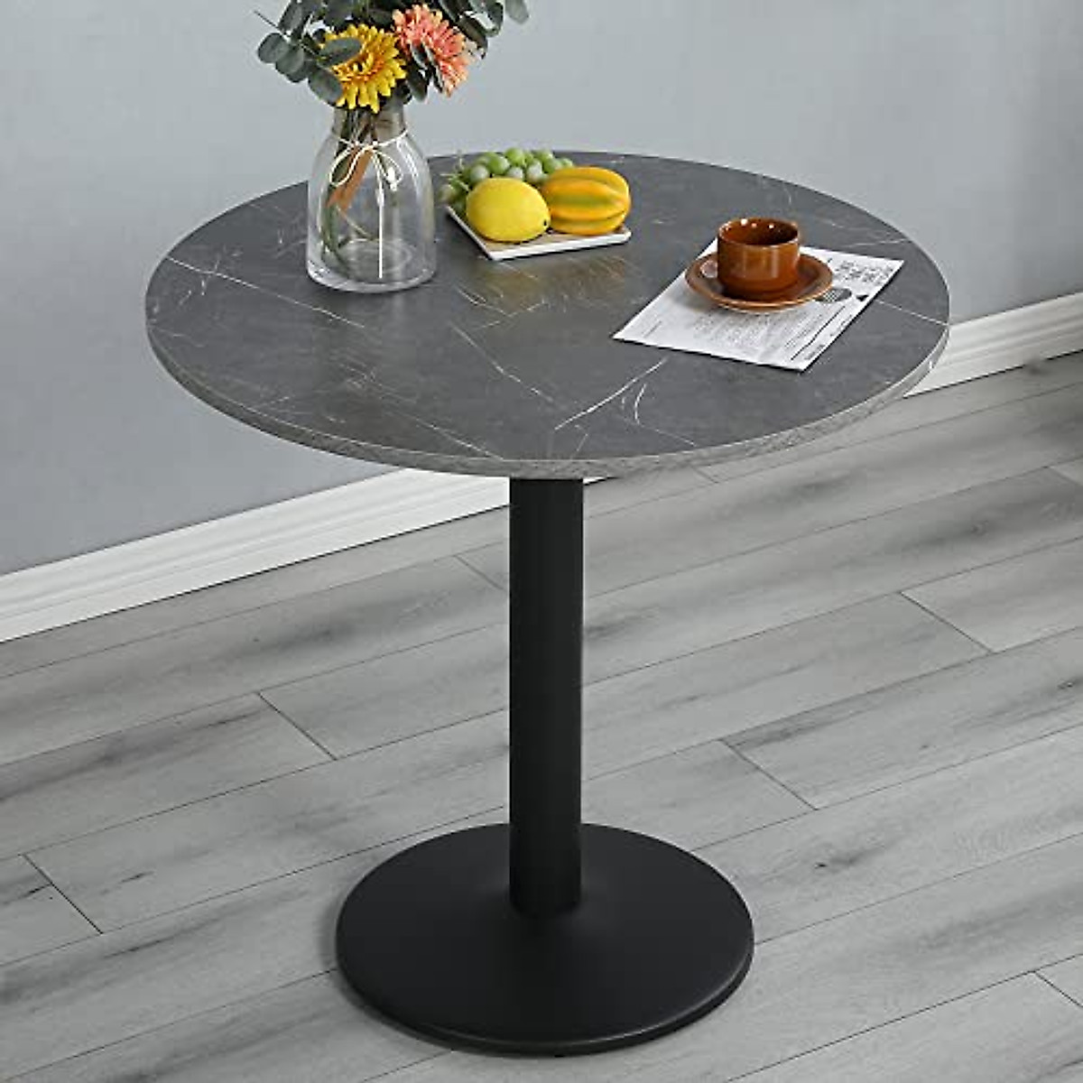 Deehansh 31.5 inch Round Dining Table Faux Marble Top Multifunctional Table Coffee Table Kitchen Bar Patio Modern Living Room Metal Base