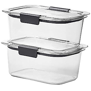 Rubbermaid 2-Piece Brilliance Food Storage Containers with Lids for Lunch, Meal Prep, and Leftovers, Dishwasher Safe, 4.7-Cup, Clear/Grey