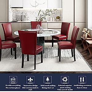 JESONVID Set of 2 Faux Leather Upholstered Parsons Dining Chair with High Backrest, Kitchen Accent Side Chairs with Solid Wood Legs Armless Dining Room Chair, Burgundy 1331RD