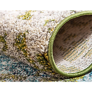 Unique Loom Estrella Collection Abstract, Modern, Light Colors, Distressed Area Rug, 6' 1" x 6' 1", Blue/Beige