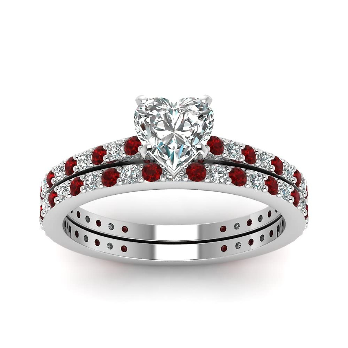 55Carat Classic Delicate Diamond Wedding Set sterling silver Created Ruby Heart shape Red color Petite Engagement Rings prong Setting in Size 7 Minimal Surprise Gifts for Ladies