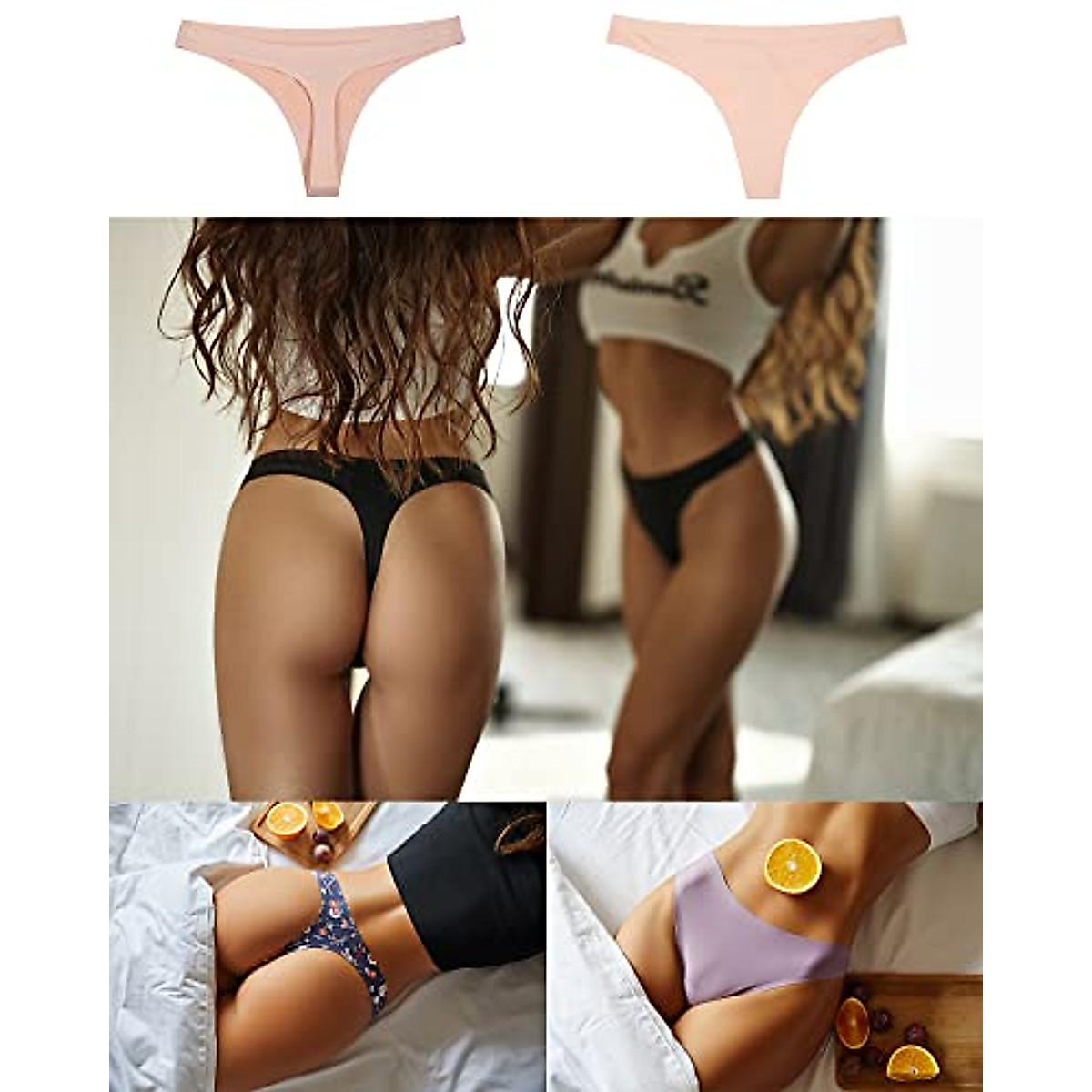 ROSYCORAL 10 Pack Seamless Thongs for Women Breathable Low Rise Panties Invisible Hipster Underwear Thong No Show (M)