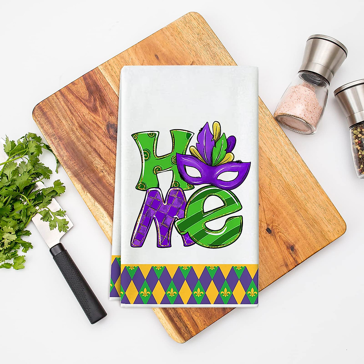 AnyDesign Mardi Gras Kitchen Dish Towel Purple Green Diamond Lattice Print Kitchen Towel 18 x 28 Inch Home Love Gnome Hand Drying Tea Towel for Carnival Cooking Baking Cleaning Wipes, 4Pcs