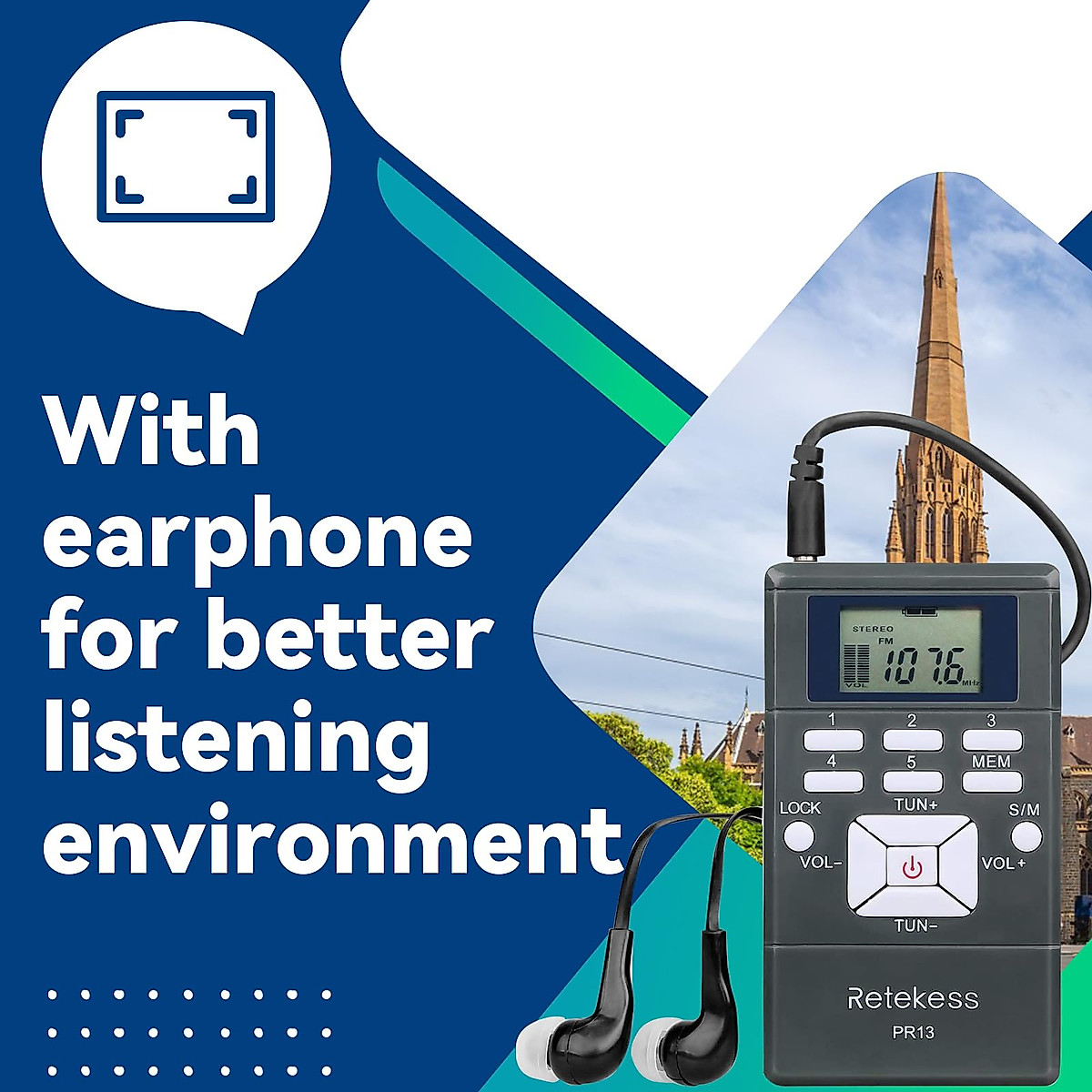 Retekess Wireless Microphone Headset System with 1 TR503 Transmitter and 5 PR13 FM Radio Receiver, Fm Listening System for Church,Training,School(Case of 1 Transmitter 5 Receivers)