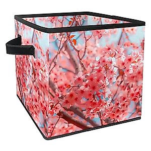 KQNZT Storage Cubes, Storage Baskets for Organizing, Fabric Storage Cubes Closet Organizer for Home, Cherry Blossom Pink Sakura Flower Spring, Foldable Storage Cubes