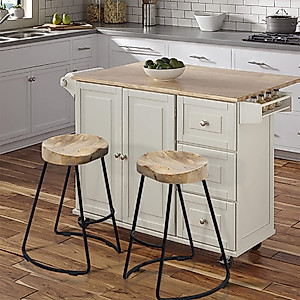 The Urban Port Wooden Saddle Seat Barstool with Tubular Metal Base, Small, 24-Inch