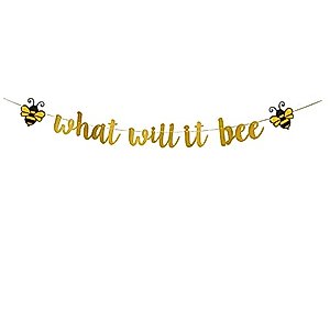 TENNYCHAOR What Will It Bee Banner,Baby Shower Glitter Party Decor,Bumble Bee Theme Gender Reveal Boy or Girl Party Decoration.(gold)