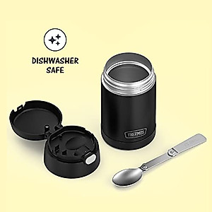 THERMOS FUNTAINER 16 Ounce Stainless Steel Vacuum Insulated Food Jar with Folding Spoon, Black Matte