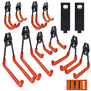 SMARTOLOGY 10 Packs Heavy-Duty Garage Wall Hooks and 11 Extension Cord Storage Straps Set
