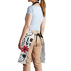 Valentine's Day Love Flower Kitchen Apron -Little Ladybug Cooking Bib Aprons Waterproof Chef Apron for Grilling Baking Gardening Adjustable Neck Strap