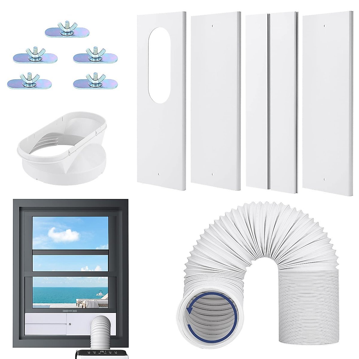 BROSYDA Portable Air Conditioner Window Vent Kit, Upgraded Seamless Portable AC Vent Kit with 5.1" Diameter of Exhaust Hose & Universal Coupler, Adjustable Window Seal Kit for Sliding Window